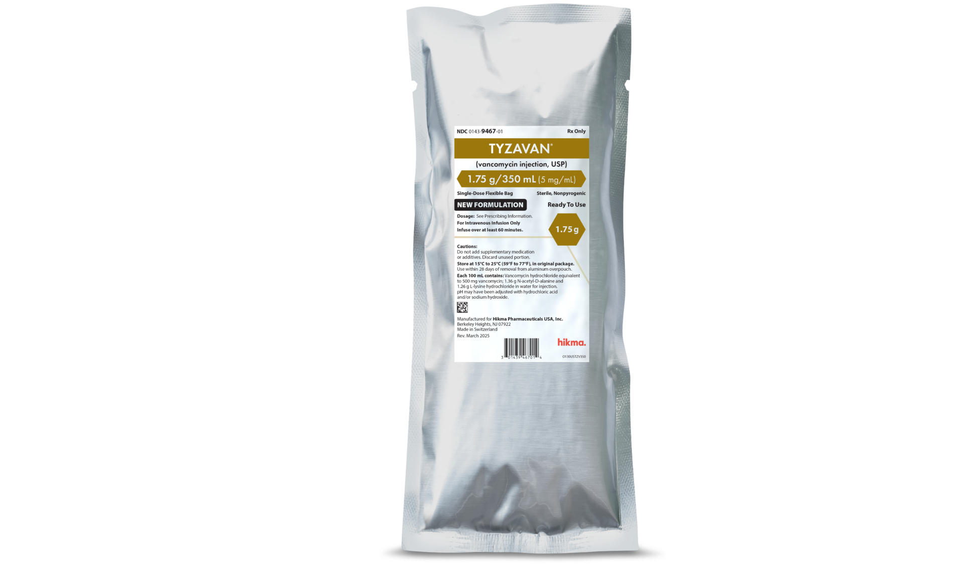 Dosages and storage - Tyzavan vancomycin premix